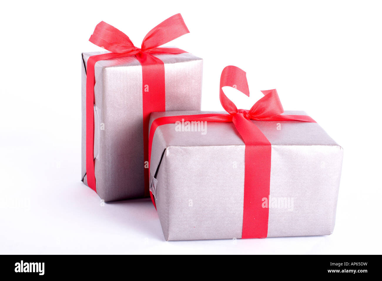 Two gift boxes on white background Stock Photo - Alamy