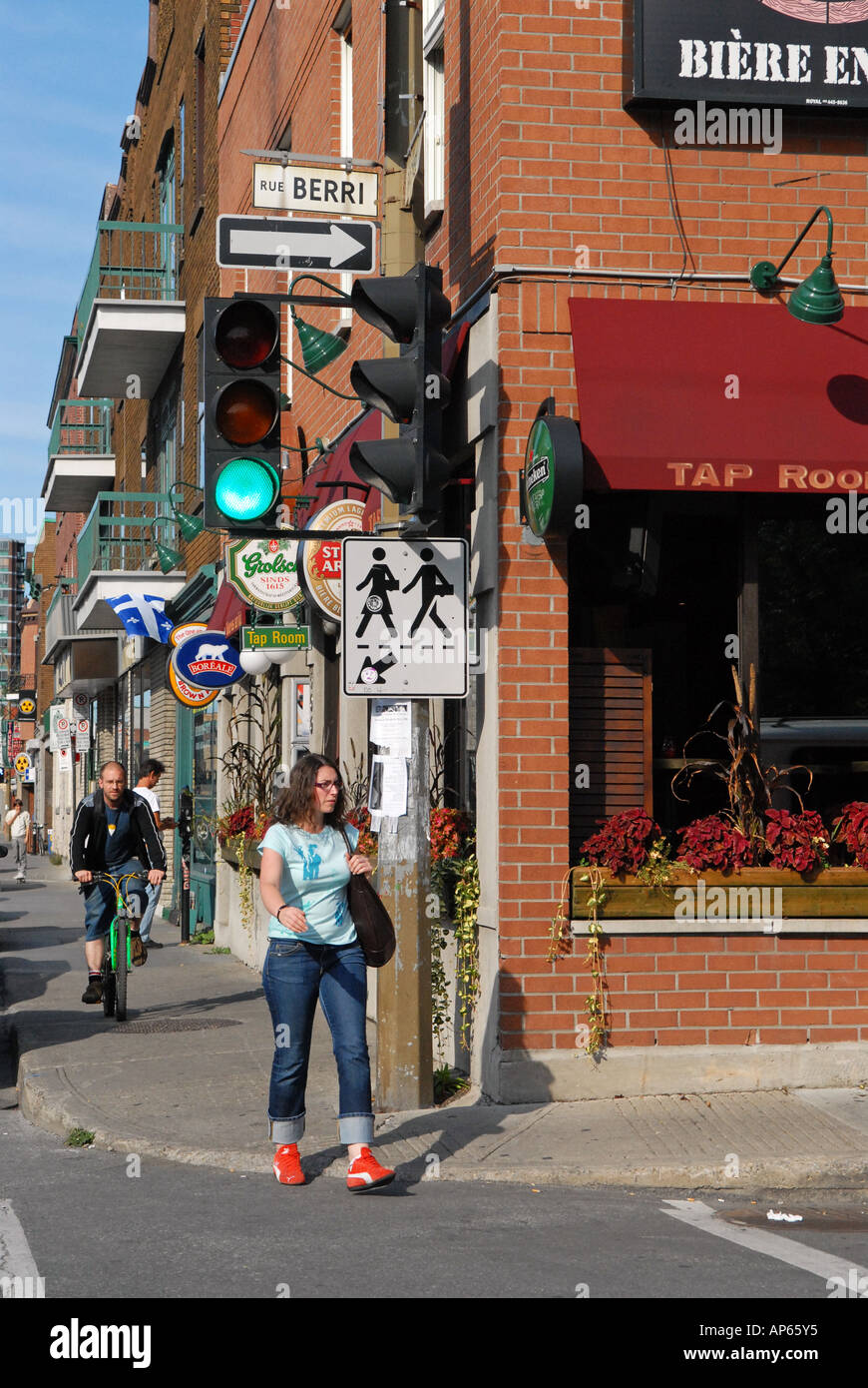 Pedestrian walking on rachel street Plateau Mont Royal area city of ...