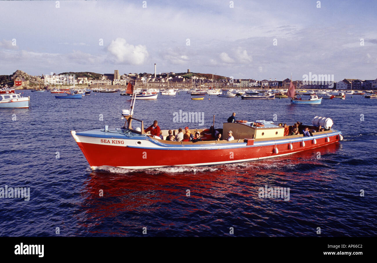 TOUR BOATS LEAVING ST MARY'S HARBOUR ISLES OF SCILLY ENGLAND UK Stock ...