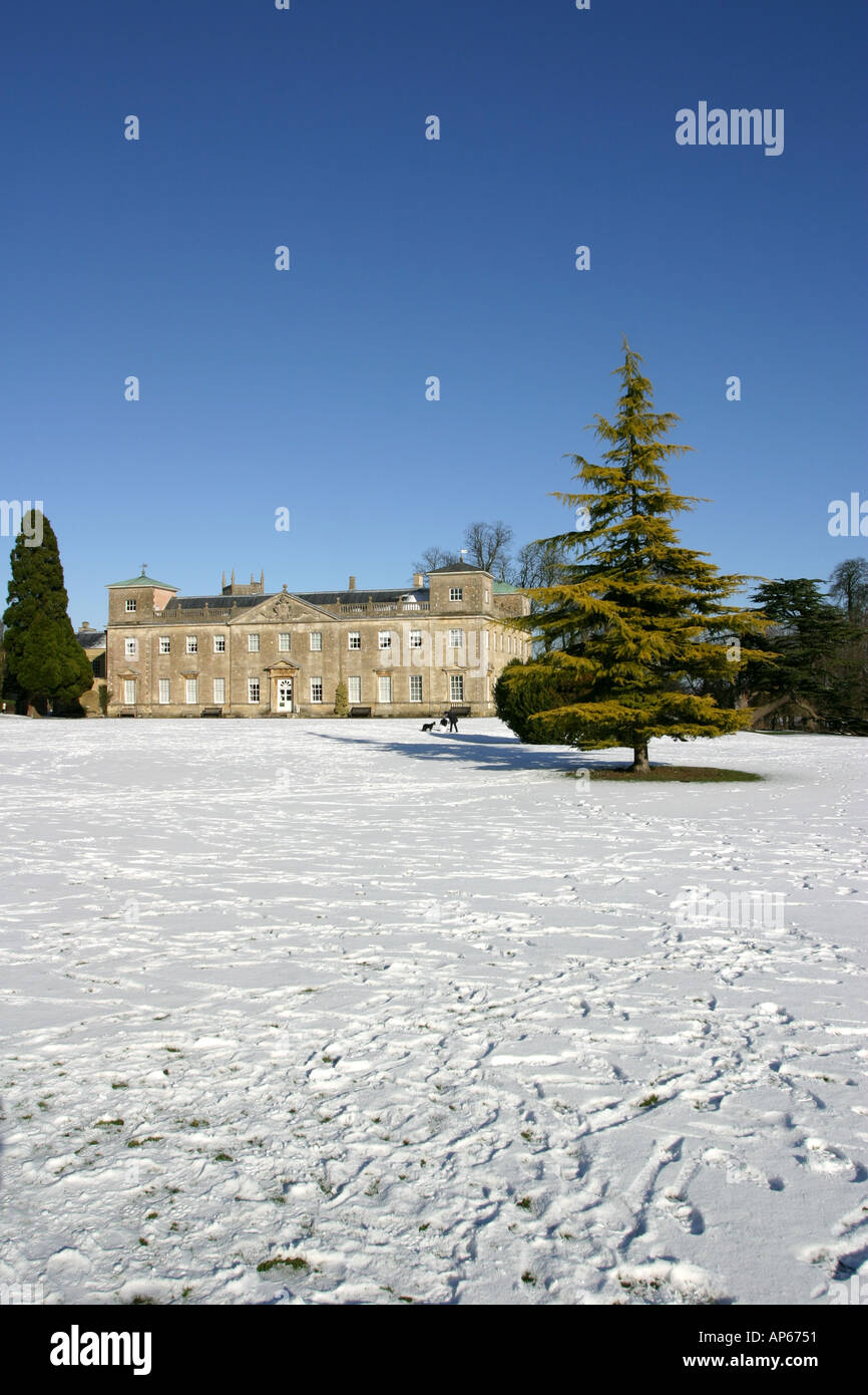 The mansion house and surrounding park of Lydiard Tregoze in the snow ...