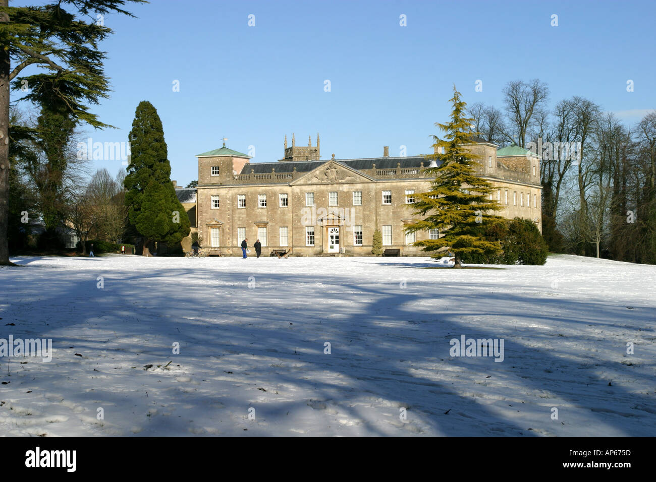 The mansion house and surrounding park of Lydiard Tregoze in the snow ...