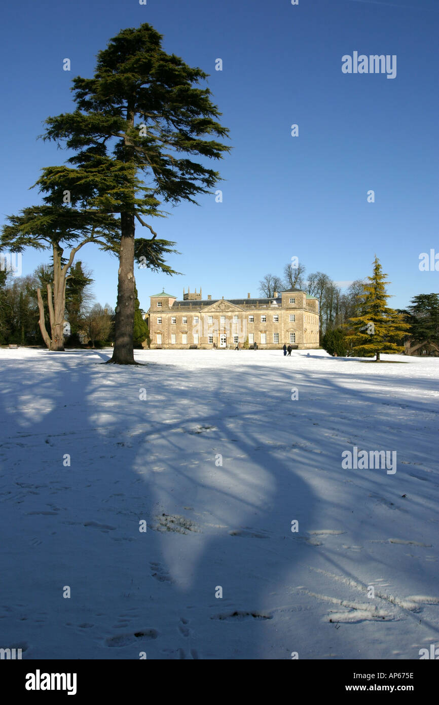 The mansion house and surrounding park of Lydiard Tregoze in the snow ...