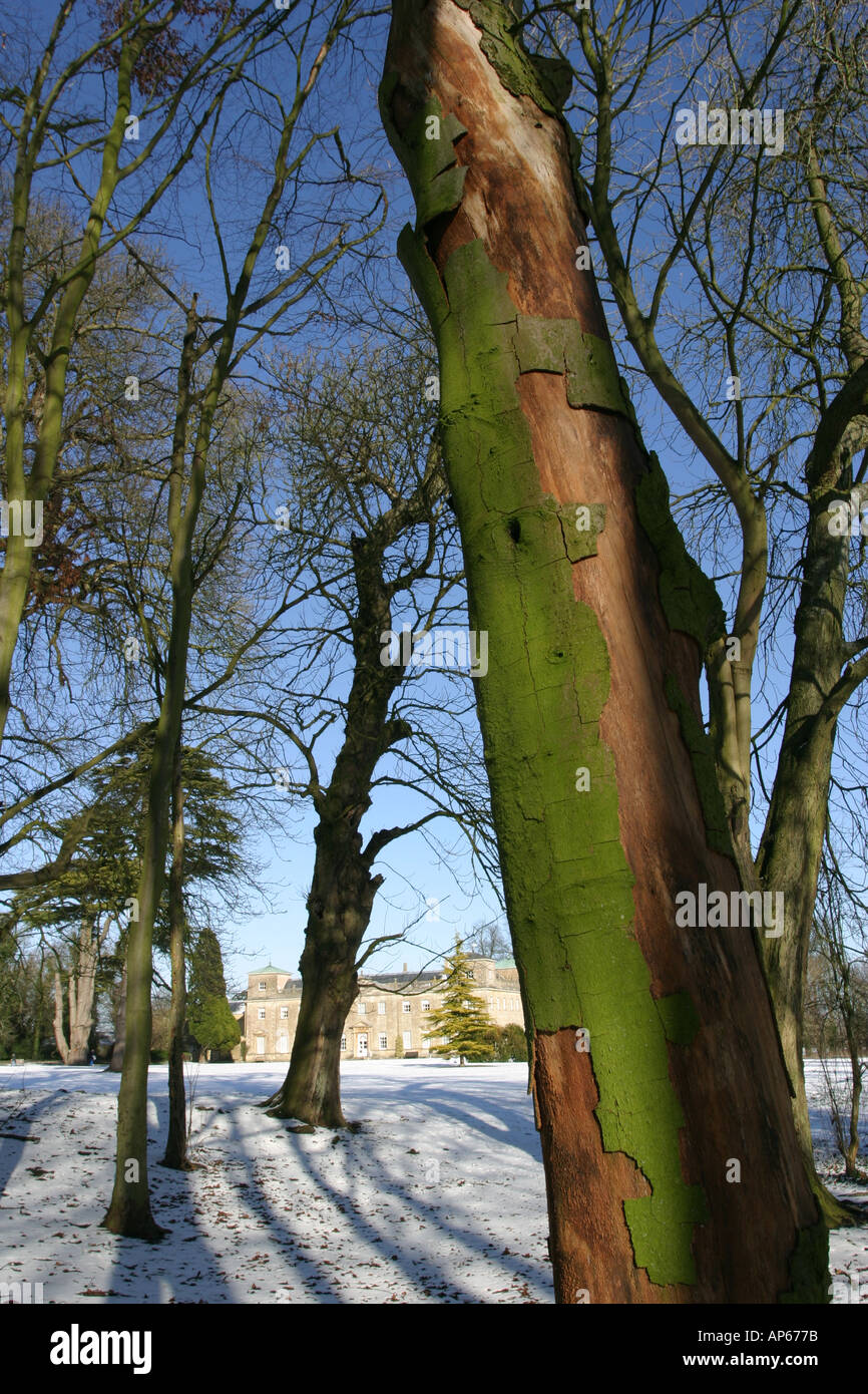 The mansion house and surrounding park of Lydiard Tregoze in the snow ...