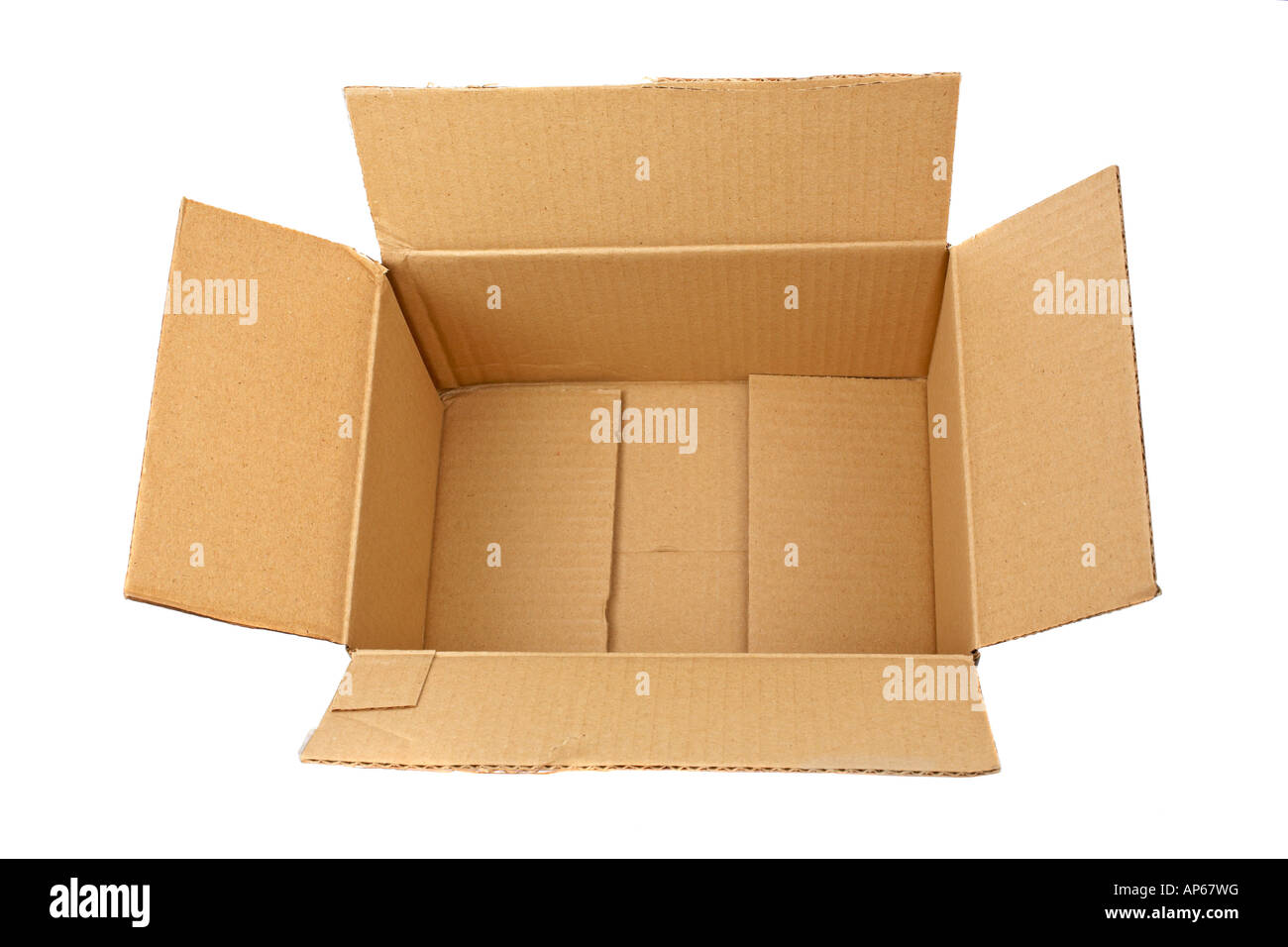 An open cardboard box isolated on white background Stock Photo - Alamy