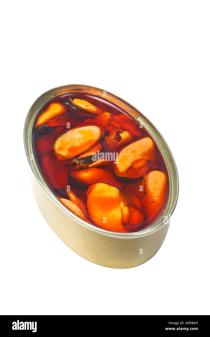 Some mussels canned isolated on white background Shallow DOF Stock ...