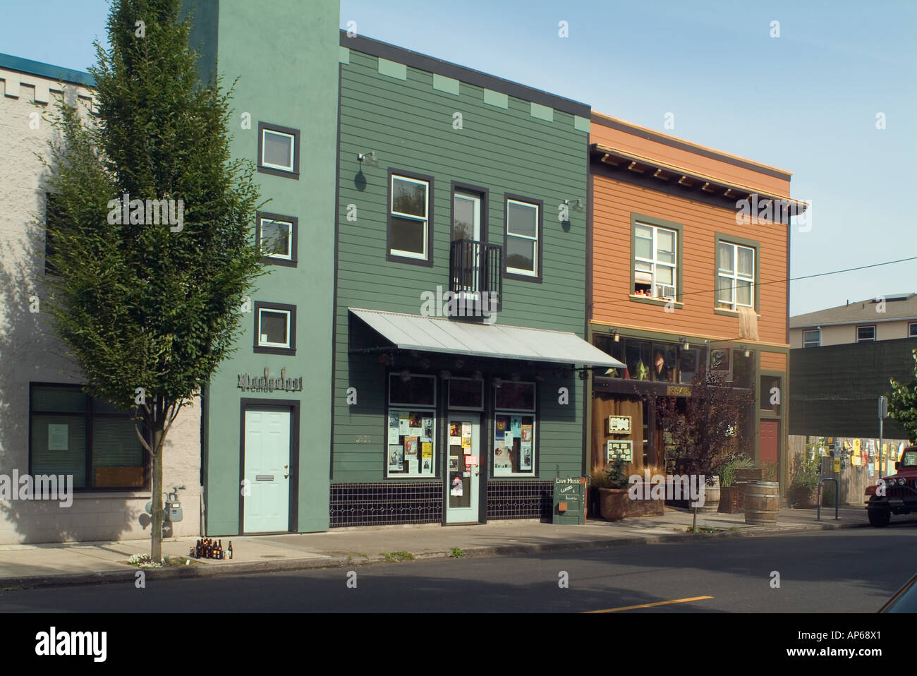 USA, Oregon, Portland, Historic storefronts in the Mississippi district ...
