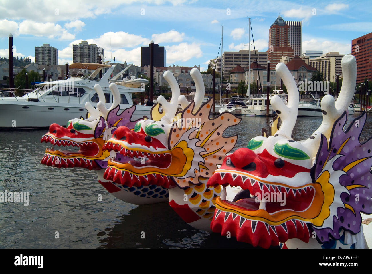 USA, Oregon, Portland, Dragon Boat Race on the Willamette River for the ...