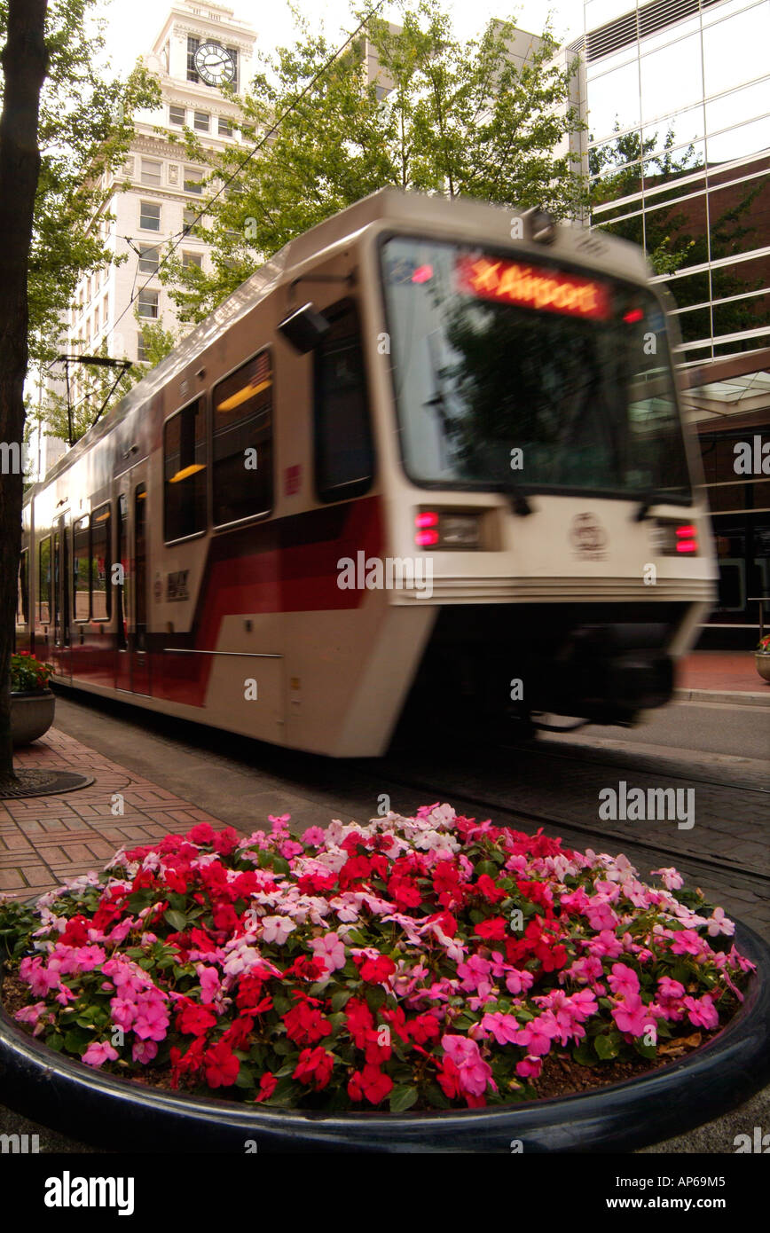 USA, Oregon, Portland, MAX train approaching Pioneer Place Stock Photo ...