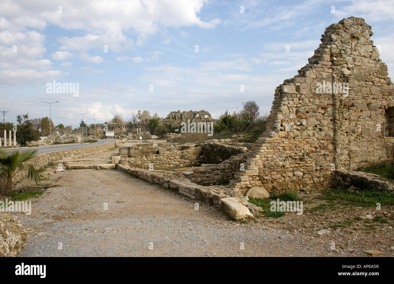 Restoration of the ancient Roman settlement in the city of Side Stock ...