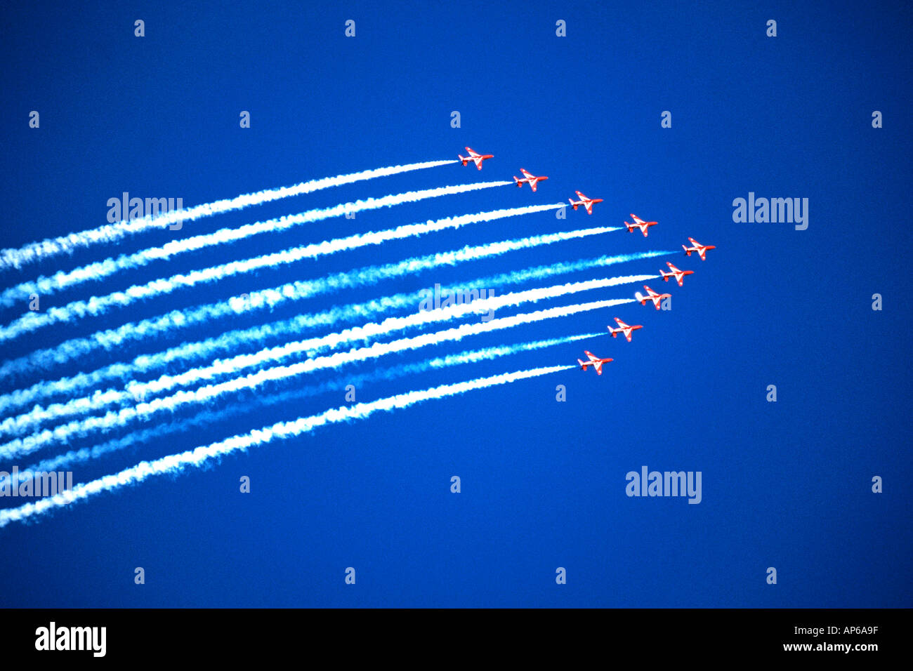 The Red Arrows aerobatics display team flying in England Stock Photo ...