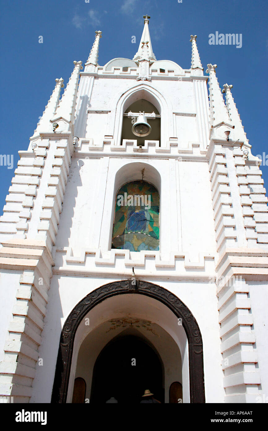 white church tower in Goa Stock Photo - Alamy