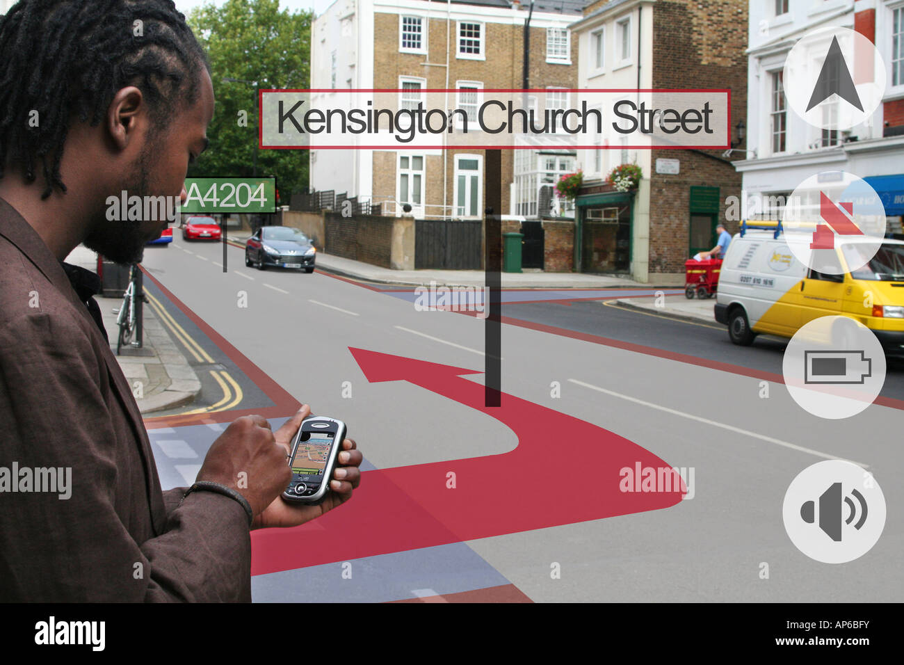 a man using a satellite navigation system to find directions in West ...