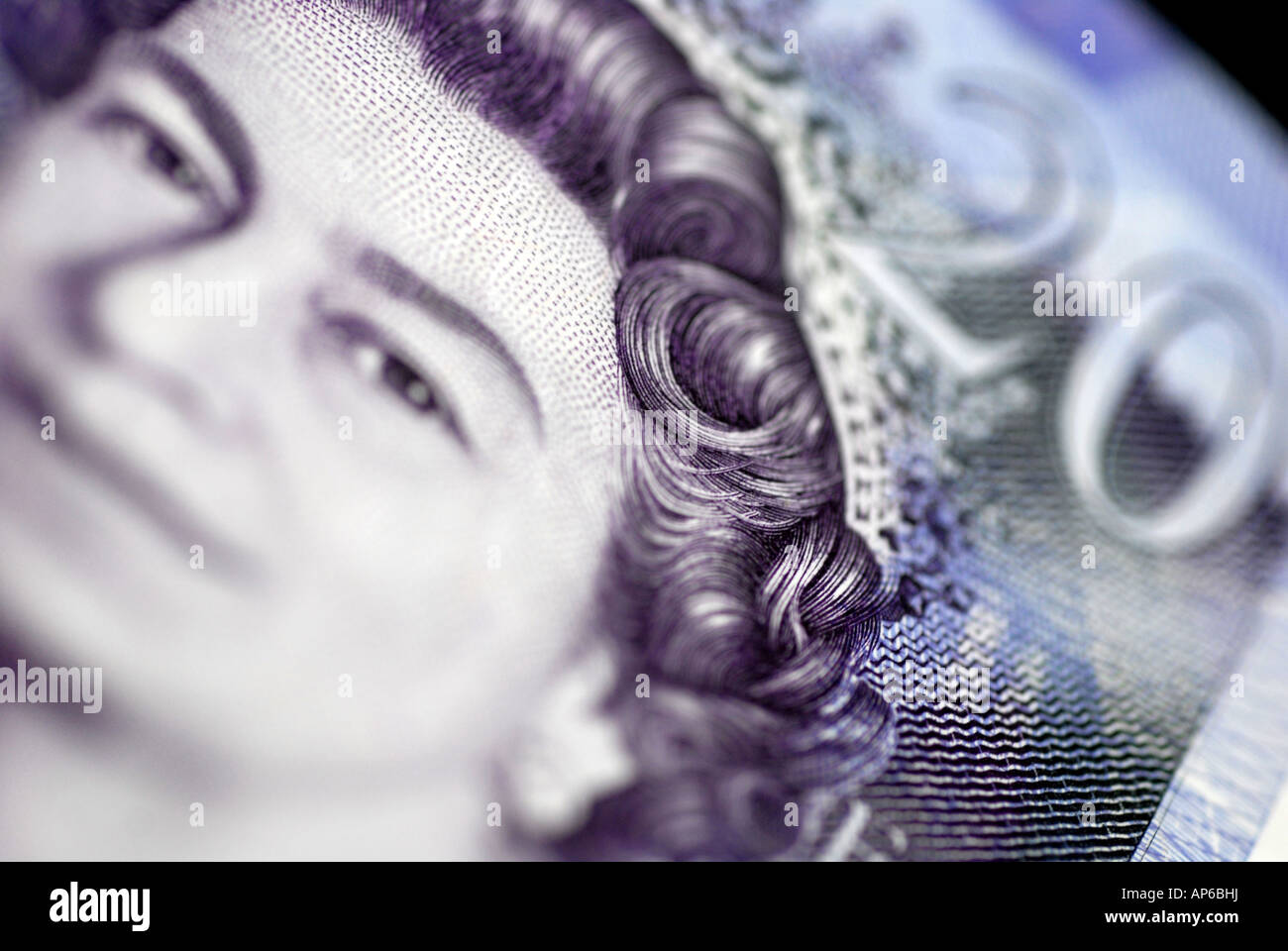 close up shot of a twenty pound note showing the queens face Stock ...