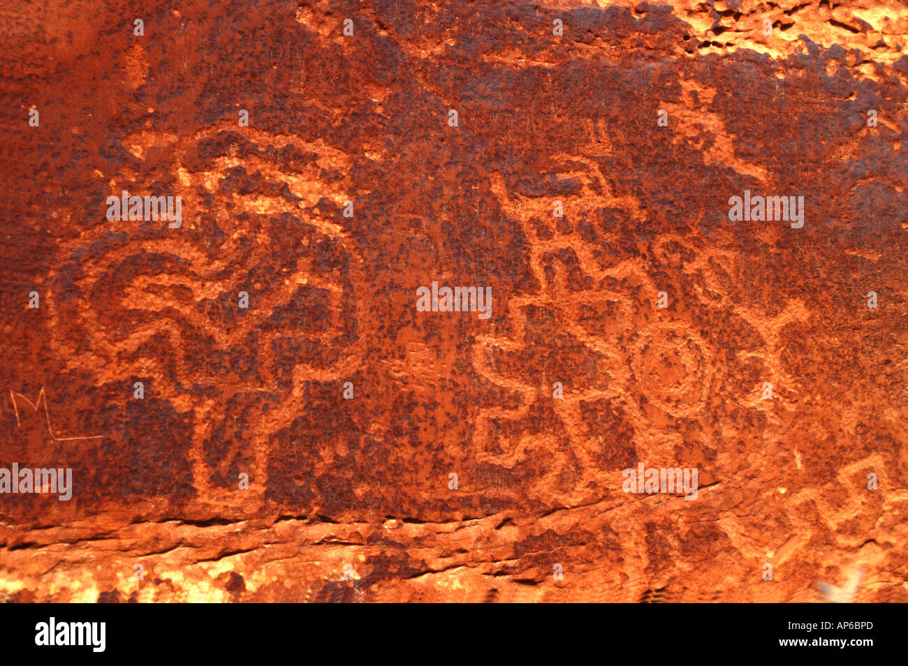 Sand Island Petroglyphs and modern inscriptions Stock Photo - Alamy