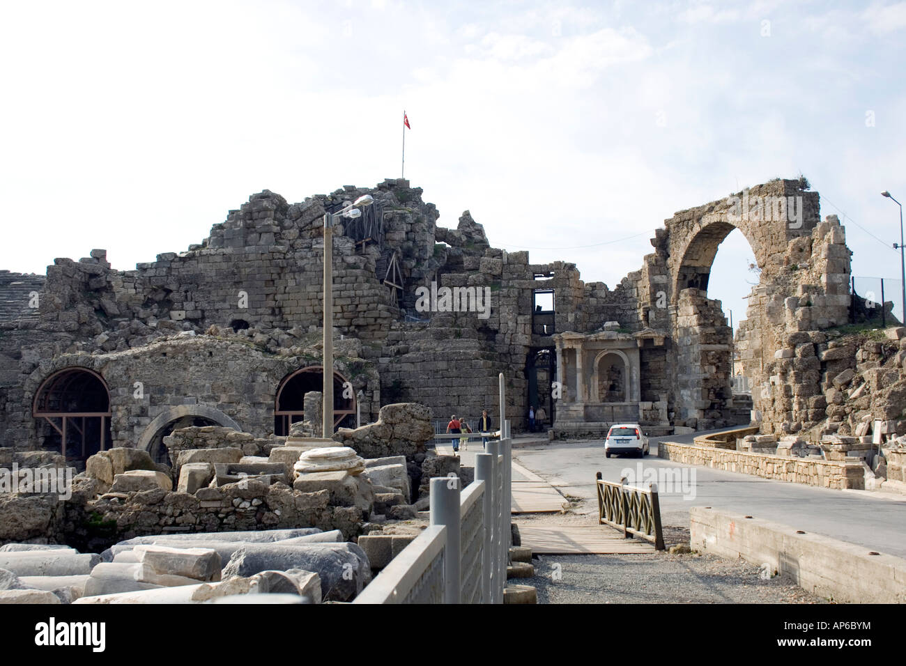 Restoration of the ancient Roman settlement in the city of Side Stock ...