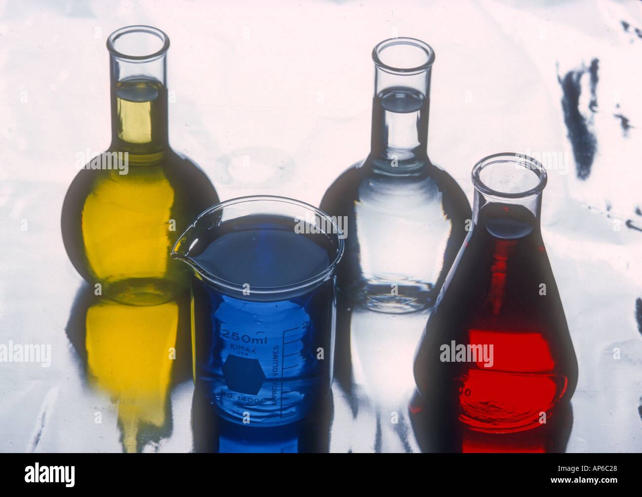 colorful collection of laboratory beakers Stock Photo - Alamy