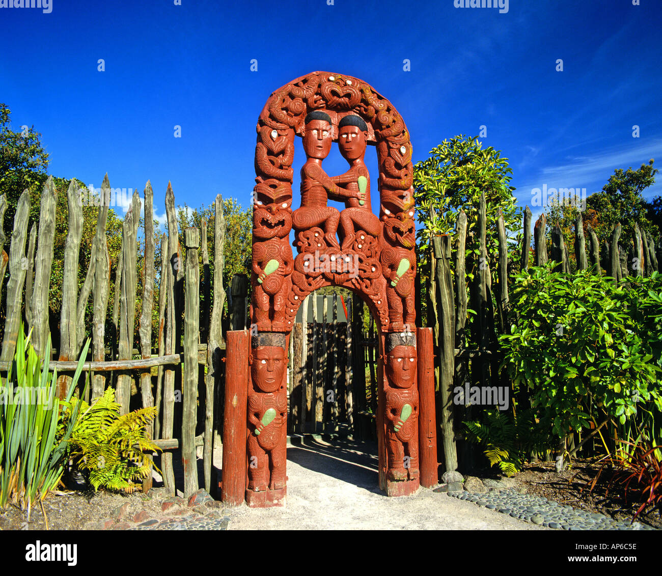 Entrance of Maori Village Whakarewarewa thermal reserve Rotorua hot ...