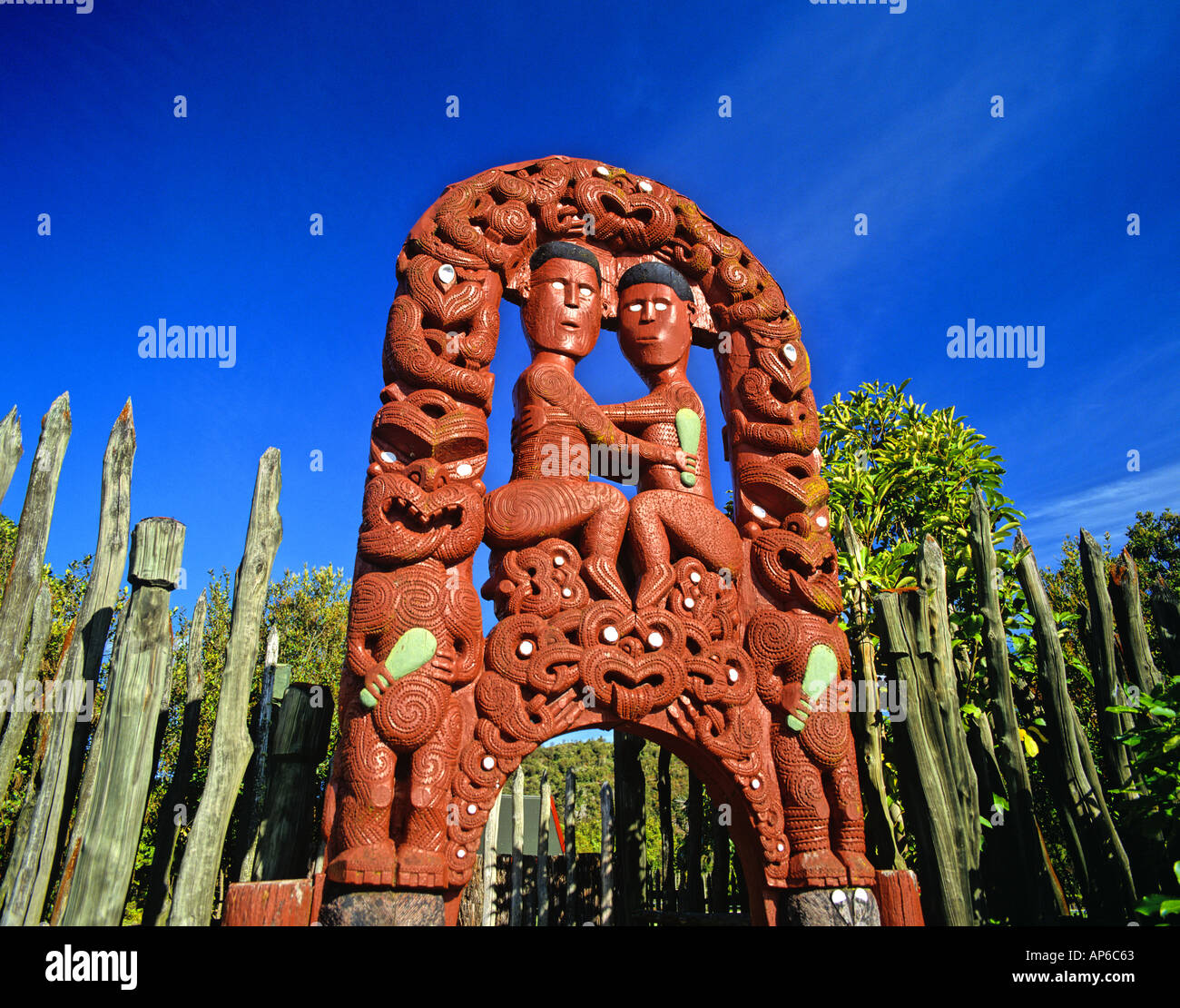 Entrance of Maori Village Whakarewarewa thermal reserve Rotorua hot ...