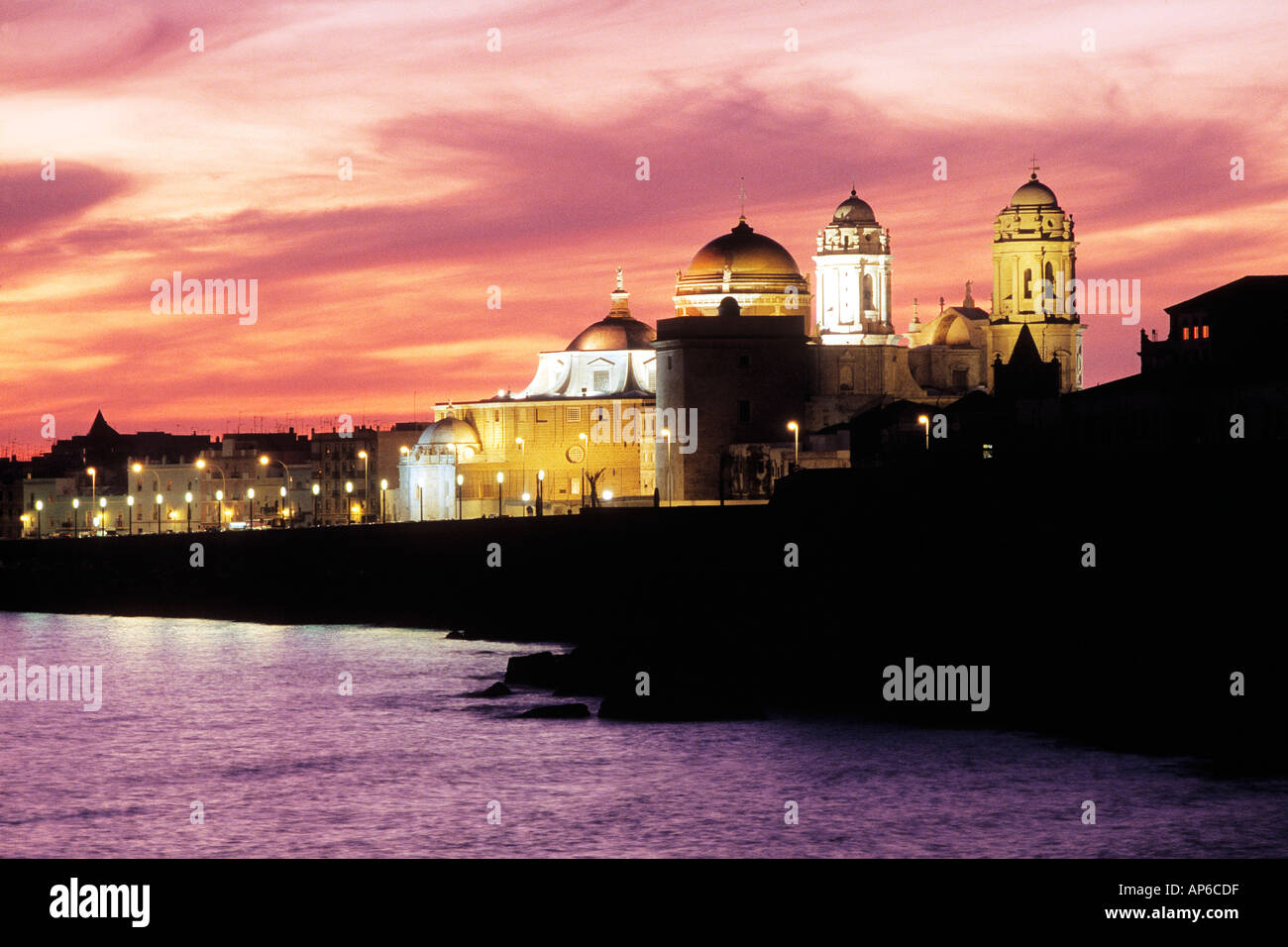 Spain Cadiz view of the bay with the cathedral Stock Photo - Alamy