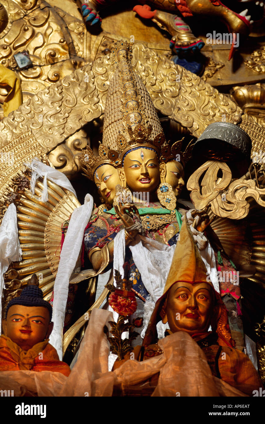Wrathful form of AVALOKITESVARA sits below Maitreya Statue in the MAIN ...
