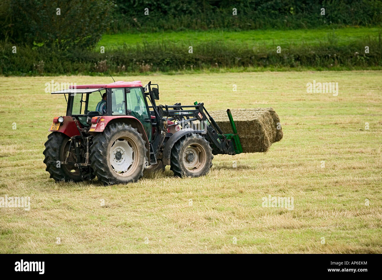 square baler at work in a radnorshire field Stock Photo - Alamy