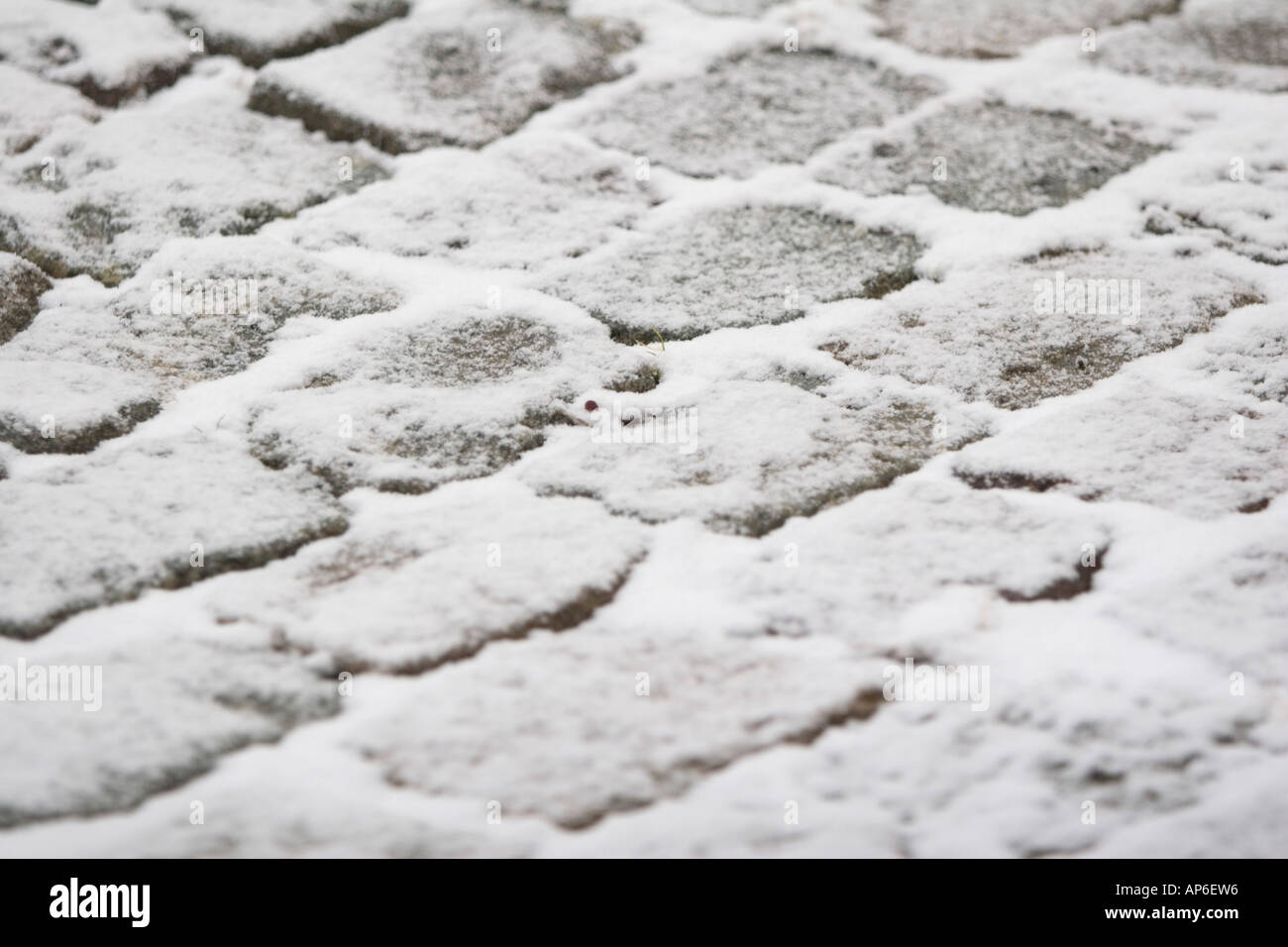 snow on cobbled pavement Stock Photo - Alamy
