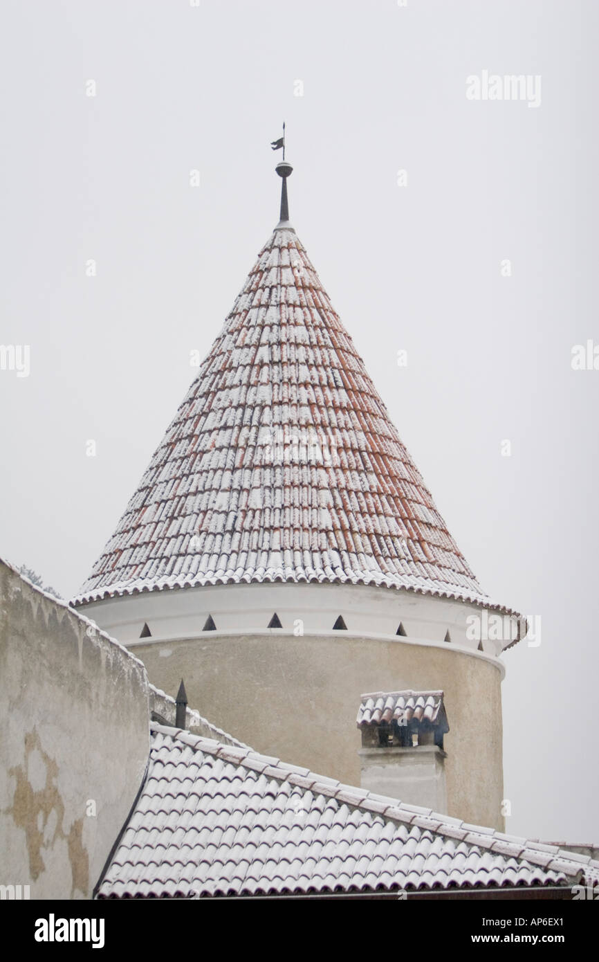 Round turret of Goldrain Castle in winter snow, Italy Stock Photo - Alamy