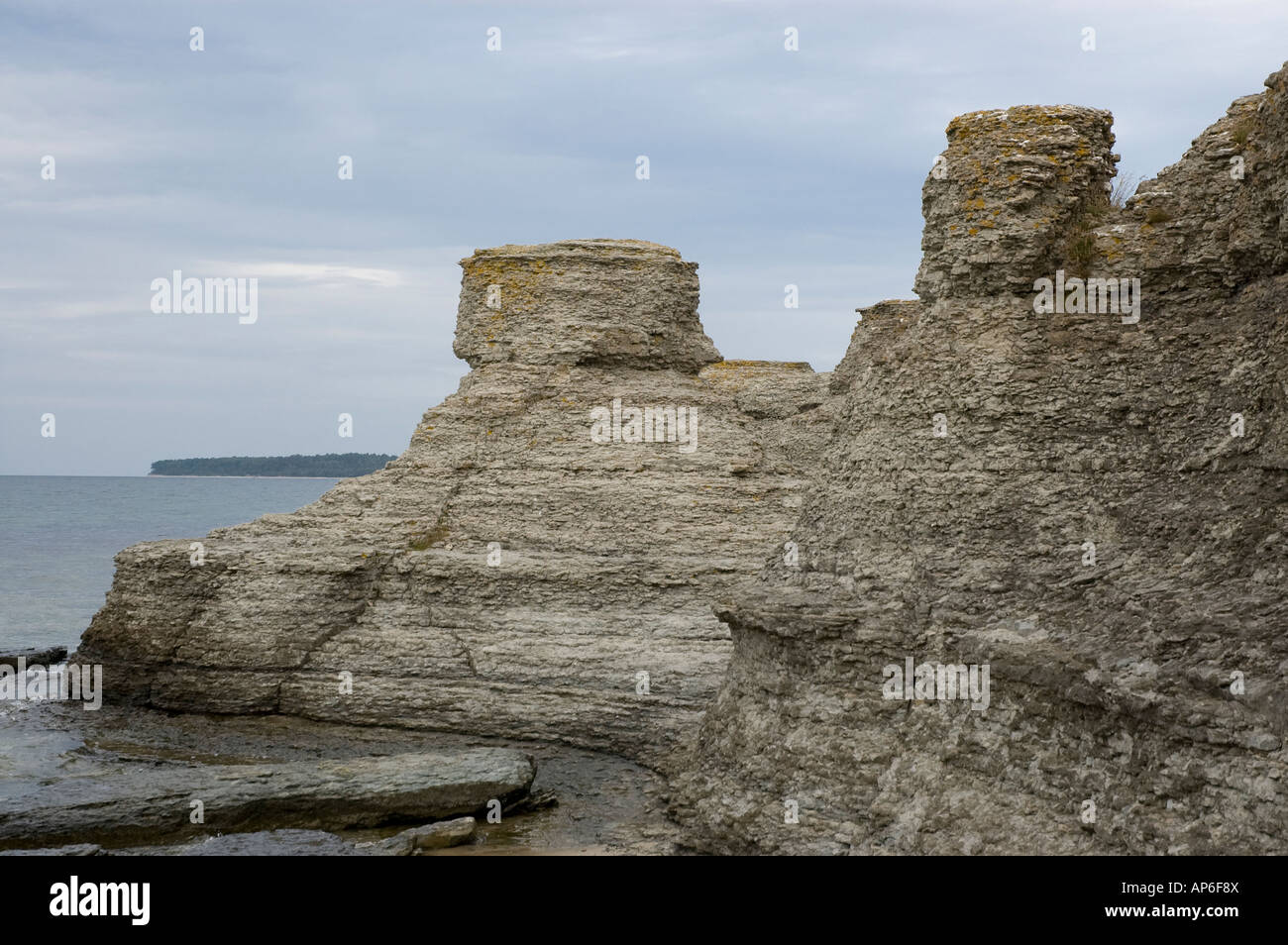 The layered eroded limestone pillars at Byerum Rauker Oland Sweden ...