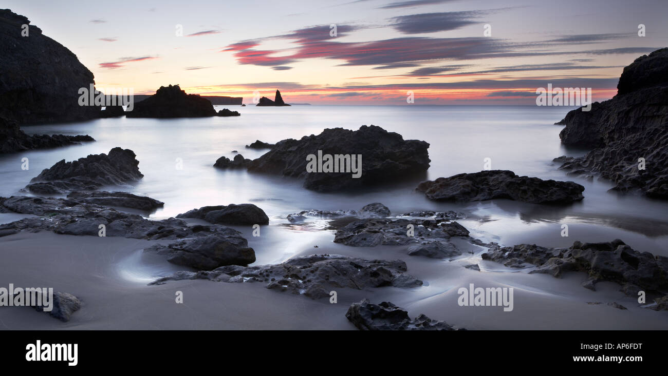 Welsh coast sunrise at Broad Haven facing towards Church Rock ...