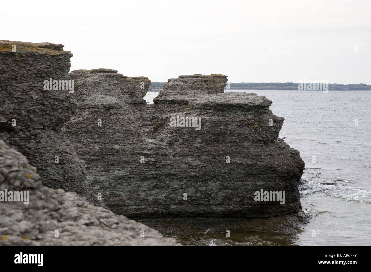Layered limestone rock formation oland sweden baltic hi-res stock ...