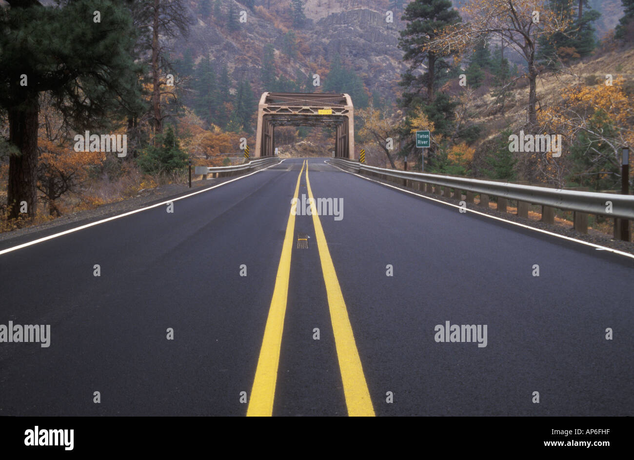In the middle of US Highway 12 leading to the bridge over the Tieton ...