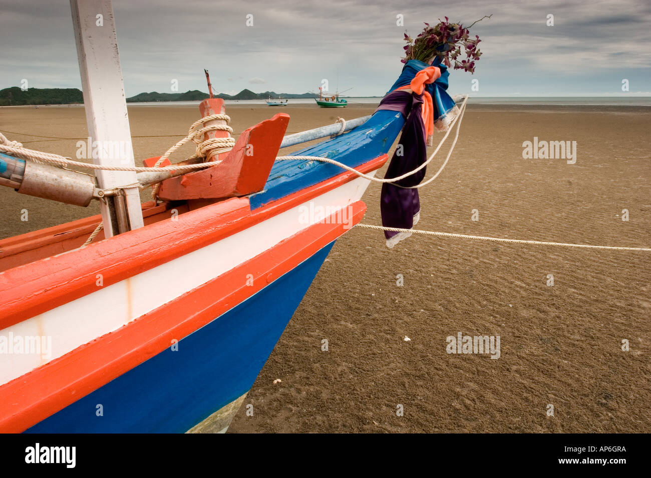 Thailand, Fishing Boat on Sam Roi Yot Beach Stock Photo - Alamy