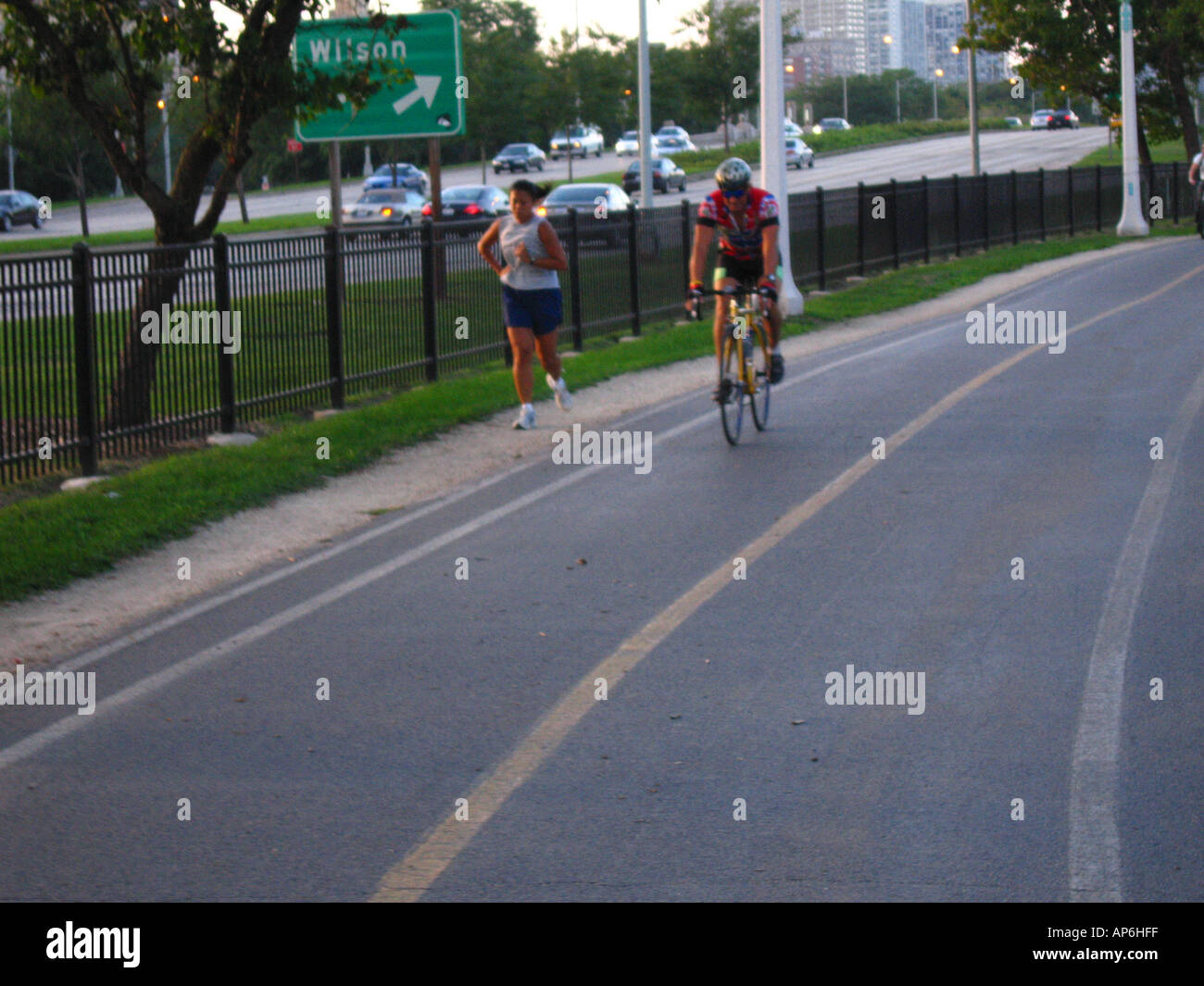 Chicago lakefront bicycle path on a summer evening Stock Photo - Alamy