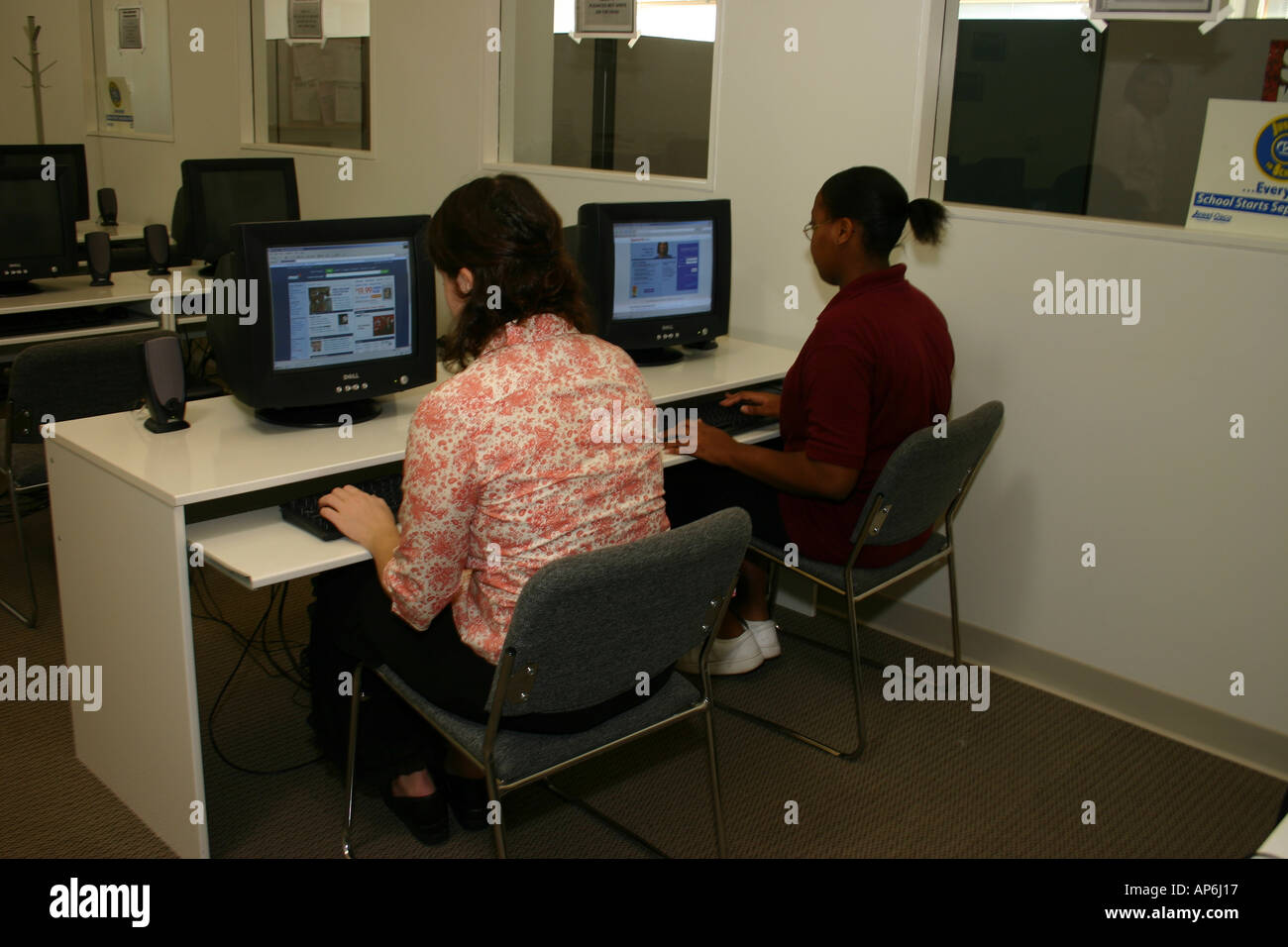 Two young women in a computer lab Chicago IL USA Stock Photo - Alamy