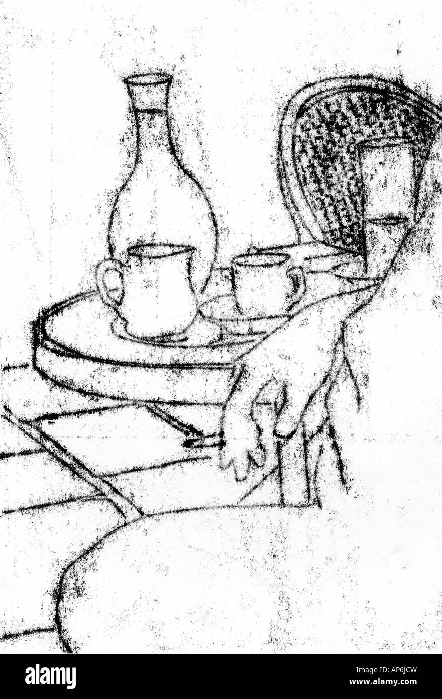 man cafe drink drawing lone smoke tea cafe terrace time print ...