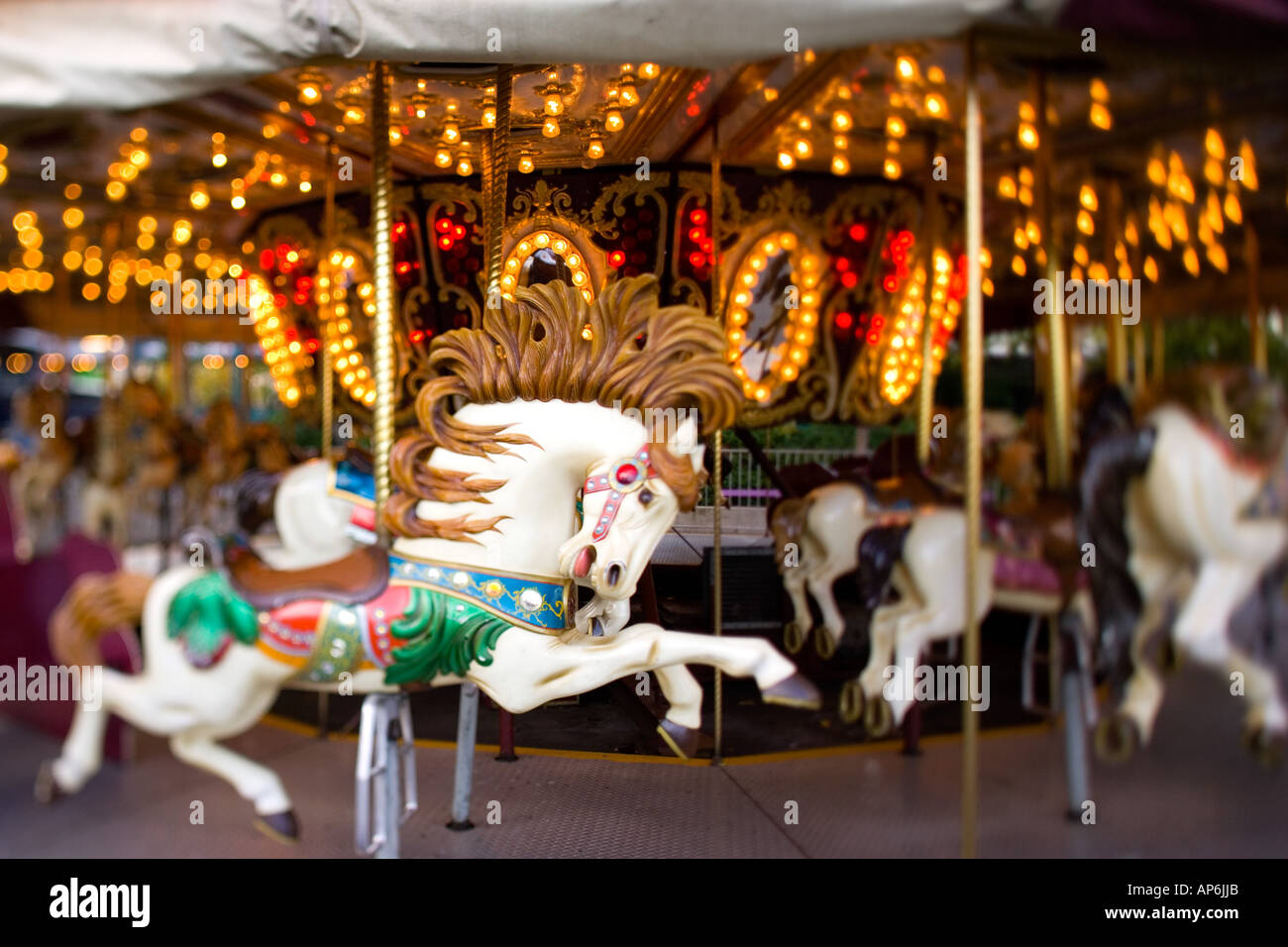 USA, Washington, Seattle, Seattle Center, Amusement Park, Merry-go ...