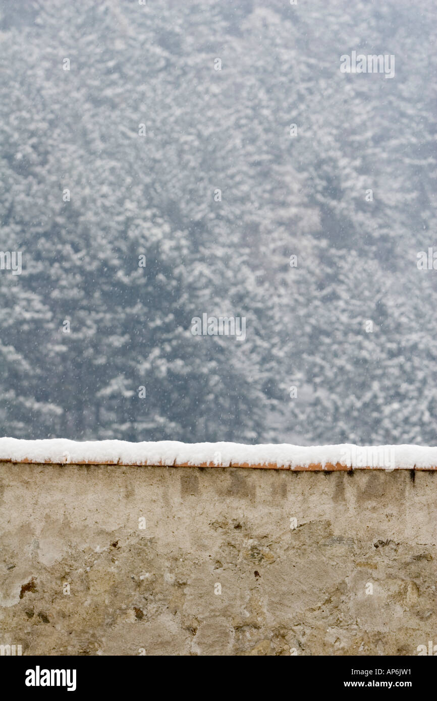 castle wall and woodland in snow Stock Photo - Alamy