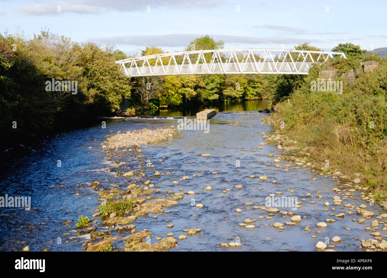 Bidge over the fast flowing River Tawe at Ystalyfera Swansea Valley ...