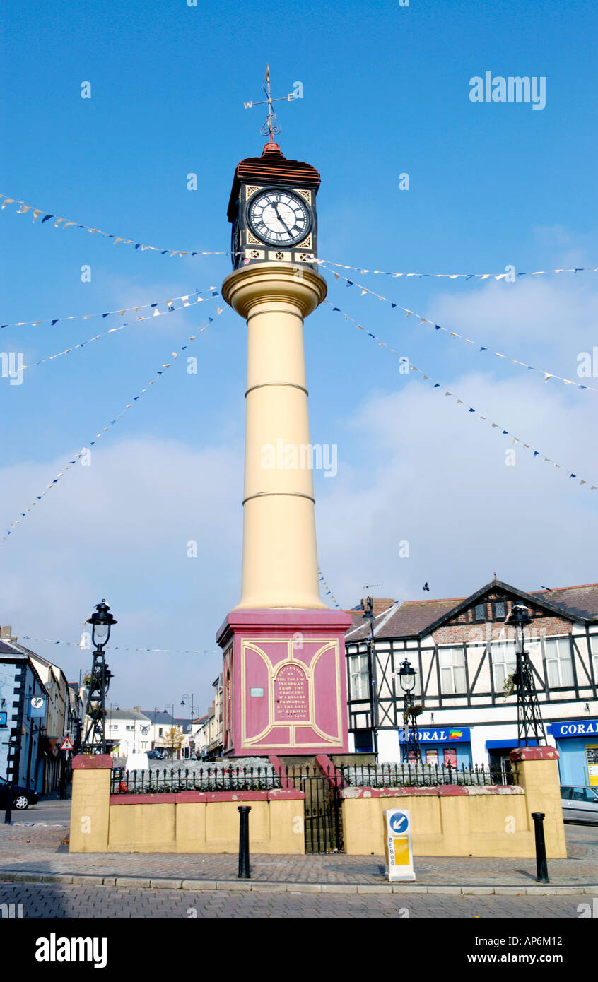 Town centre clock 72 feet high made of cast-iron and erected in 1858 in ...