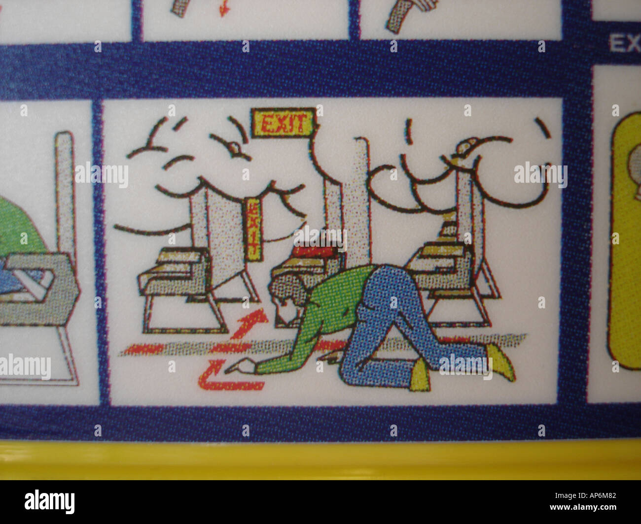 Aircraft passenger safety information card with emergency instructions ...