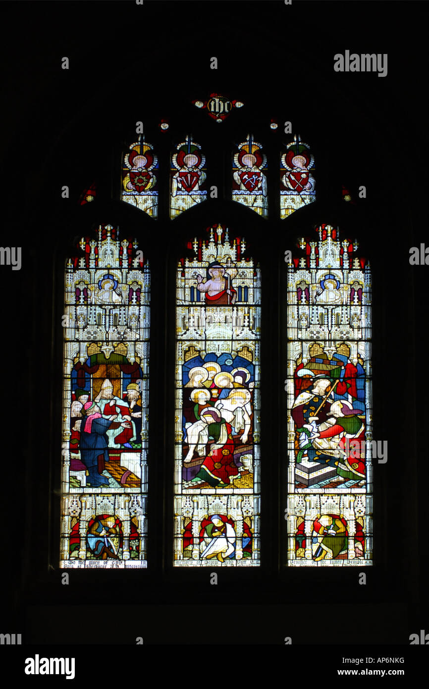 Stained Glass windows inside Sherborne Abbey Dorset England UK Stock ...
