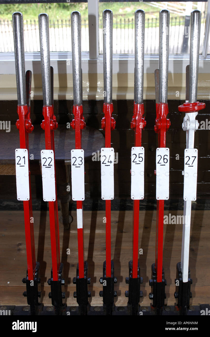 The Railway Points control handles inside a signal box at the working ...