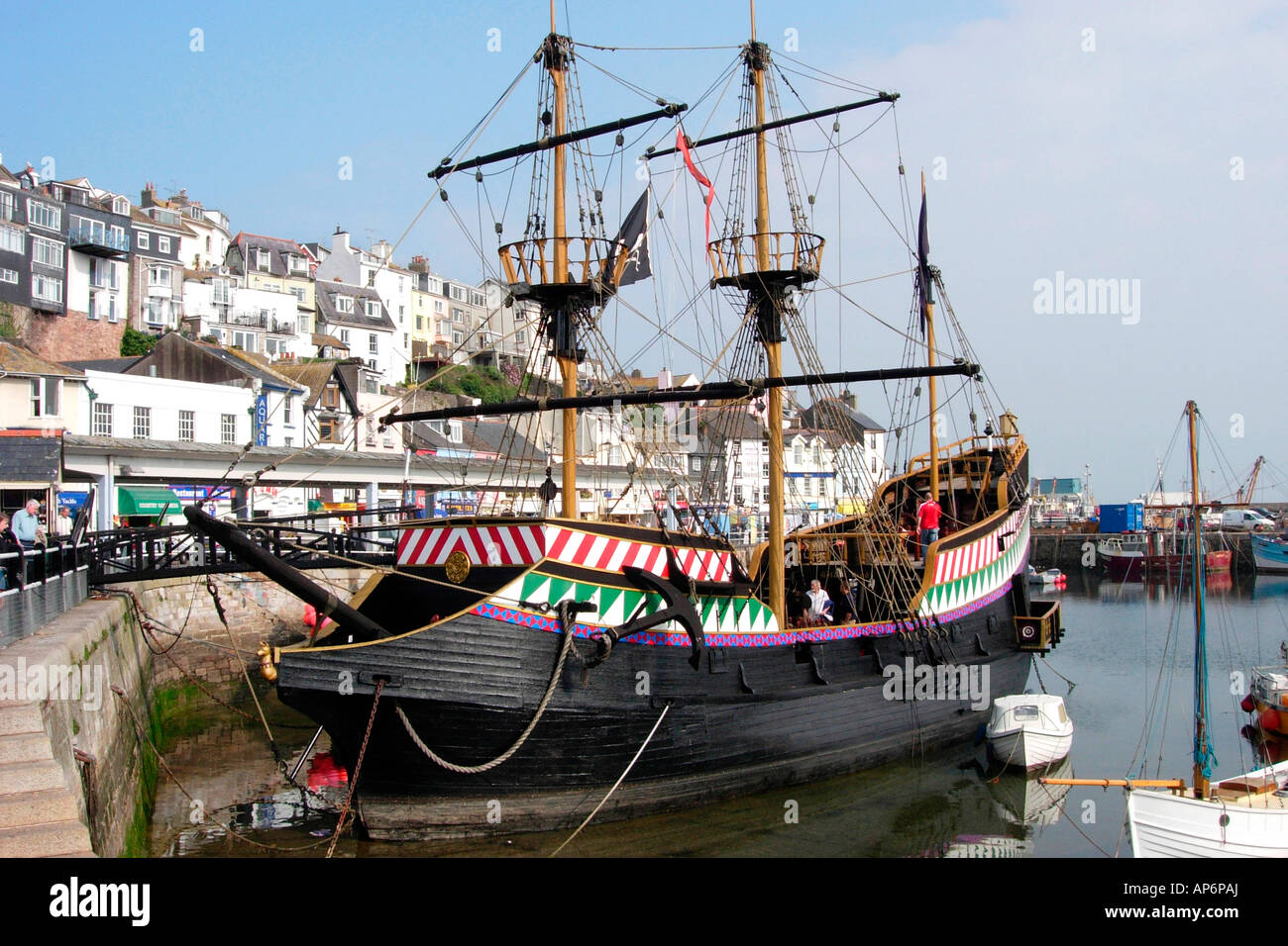 The Golden Hind Ship in Brixham Harbour Devon Stock Photo - Alamy