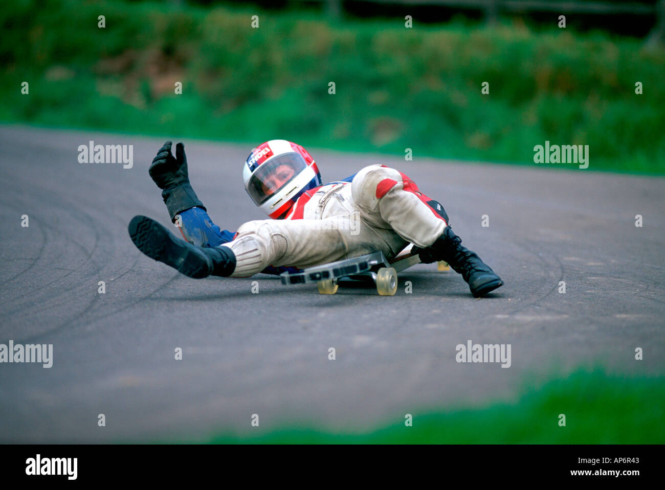 Turning a street Luge at speed, Cornwall, England, UK Stock Photo - Alamy