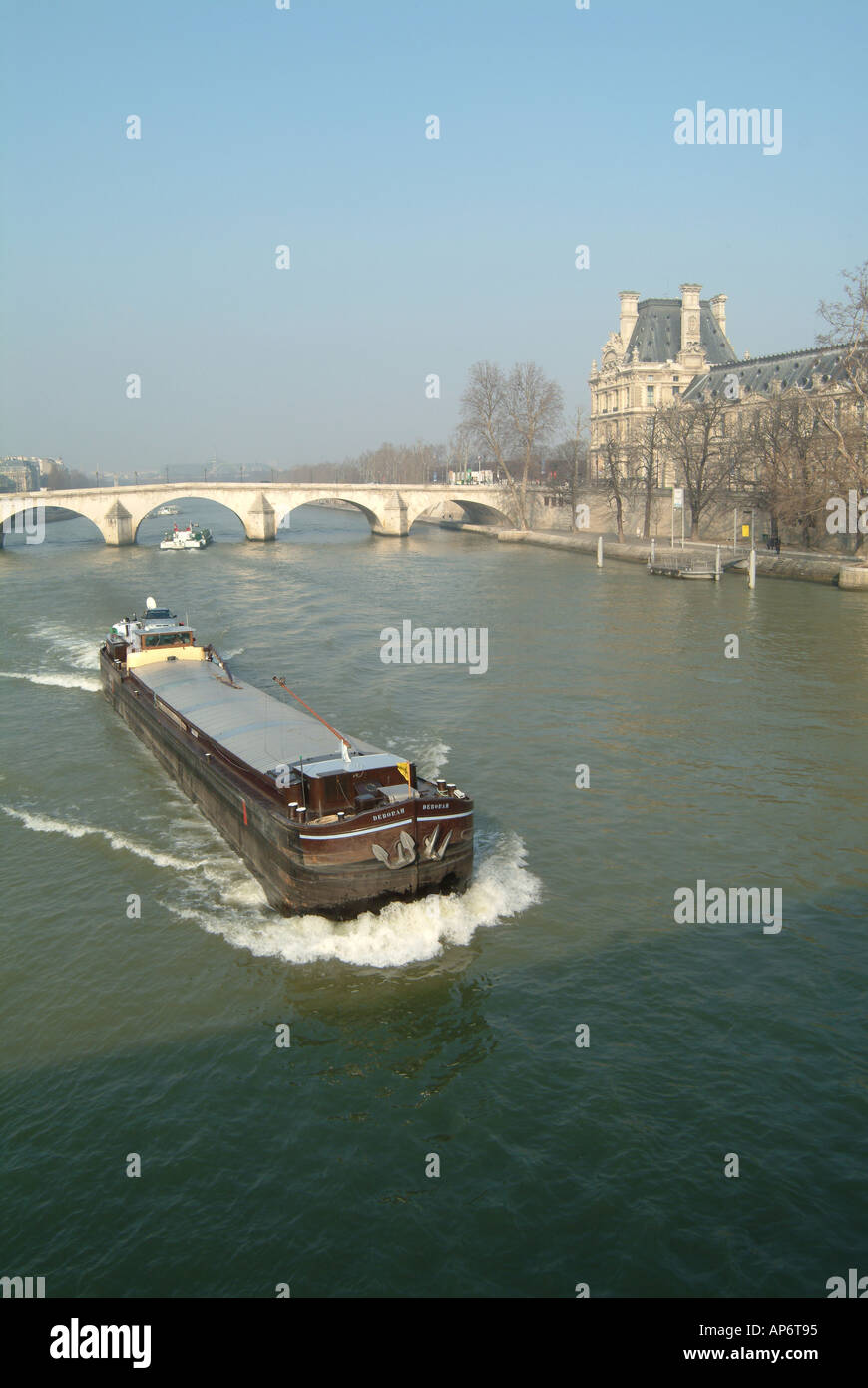 Barge boat on River Seine in Paris France Stock Photo - Alamy