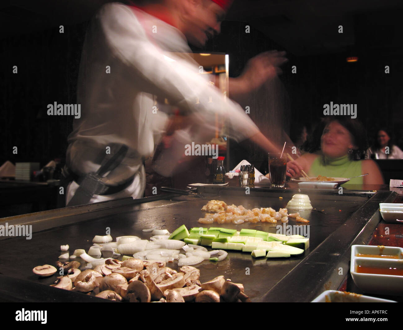 japanese grill chef in action Stock Photo - Alamy