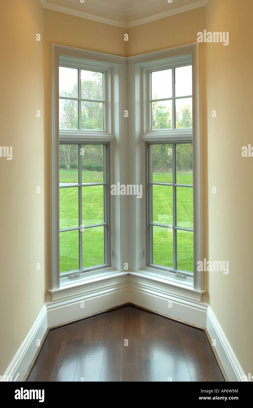 Two Twin Windows At End Of Hallway Stock Photo - Alamy
