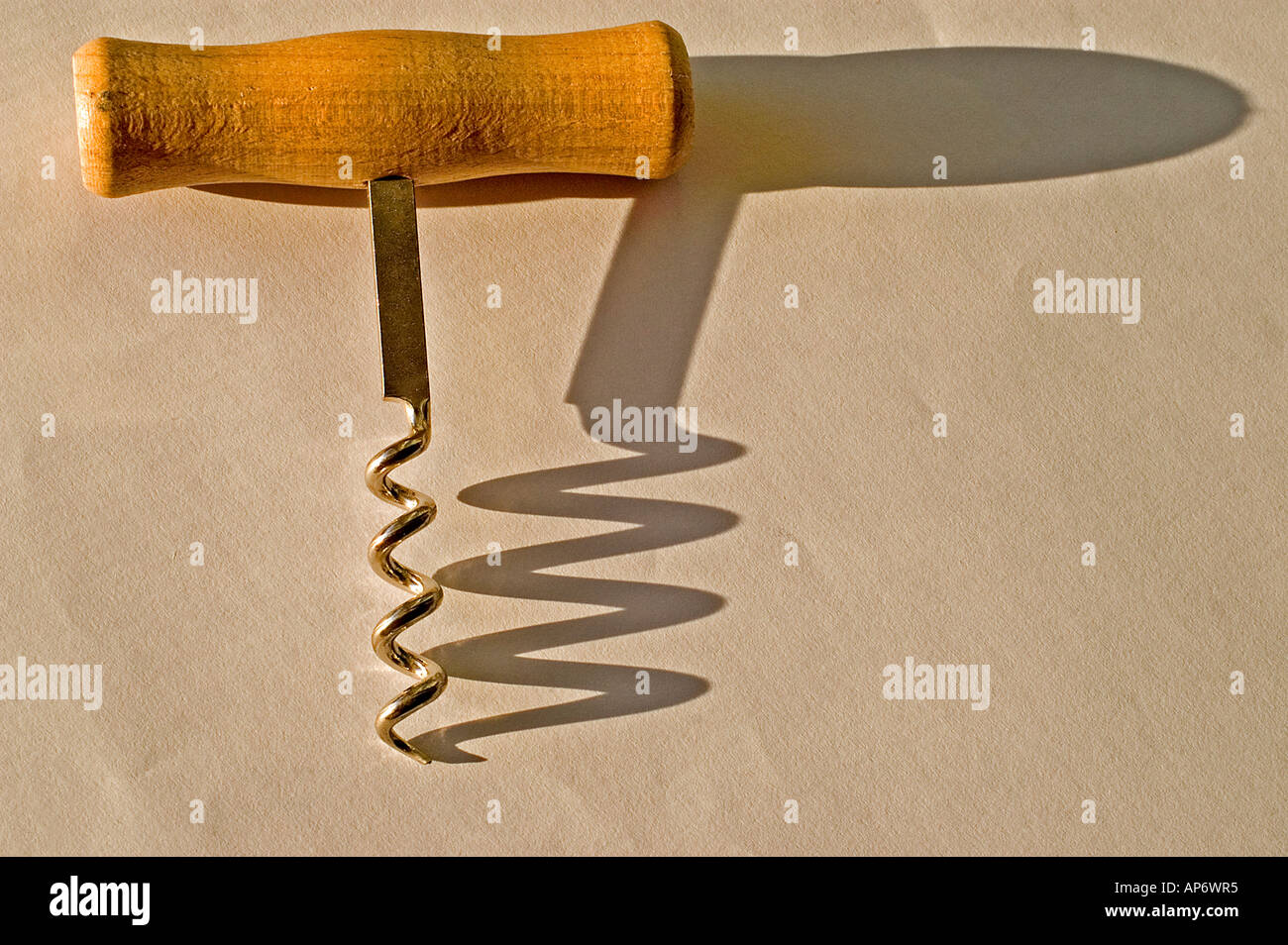 wooden handle cork screw and shadow Stock Photo - Alamy