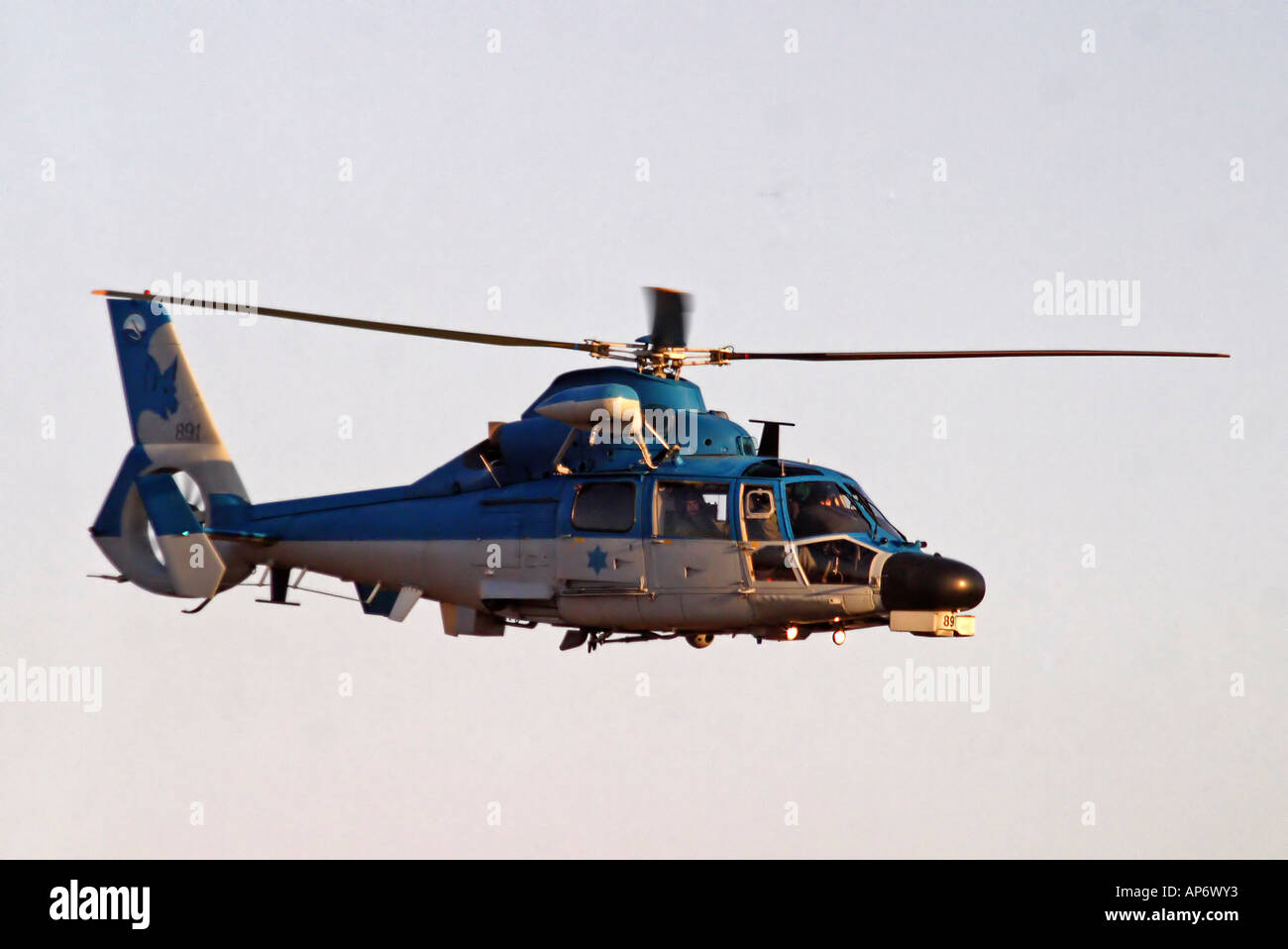 Israeli Air force helicopter Aerospatiale AS 565 in flight Stock Photo ...