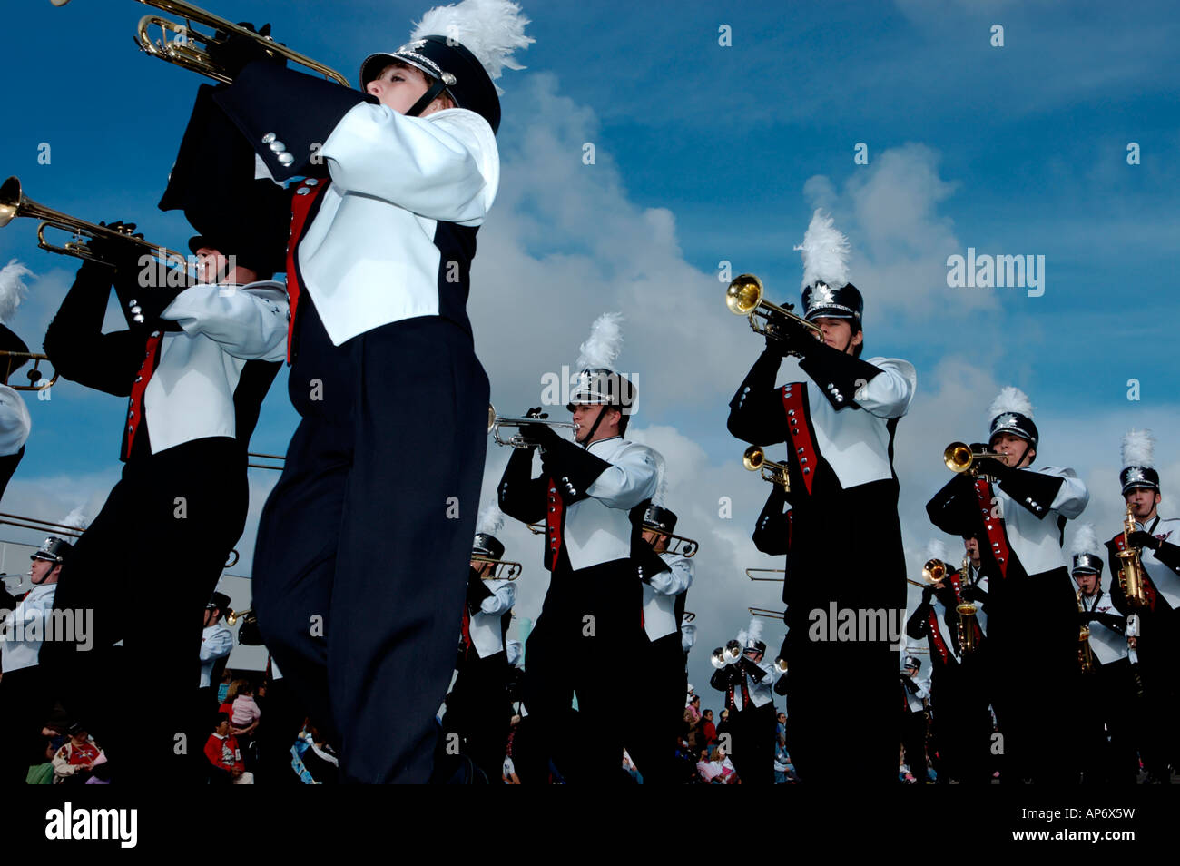 High school marching band in parade Stock Photo - Alamy